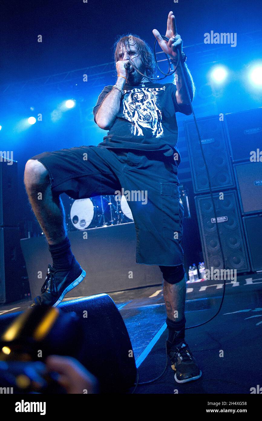 Randy Blythe of Lamb Of God performing live on stage at the 02 Academy ...