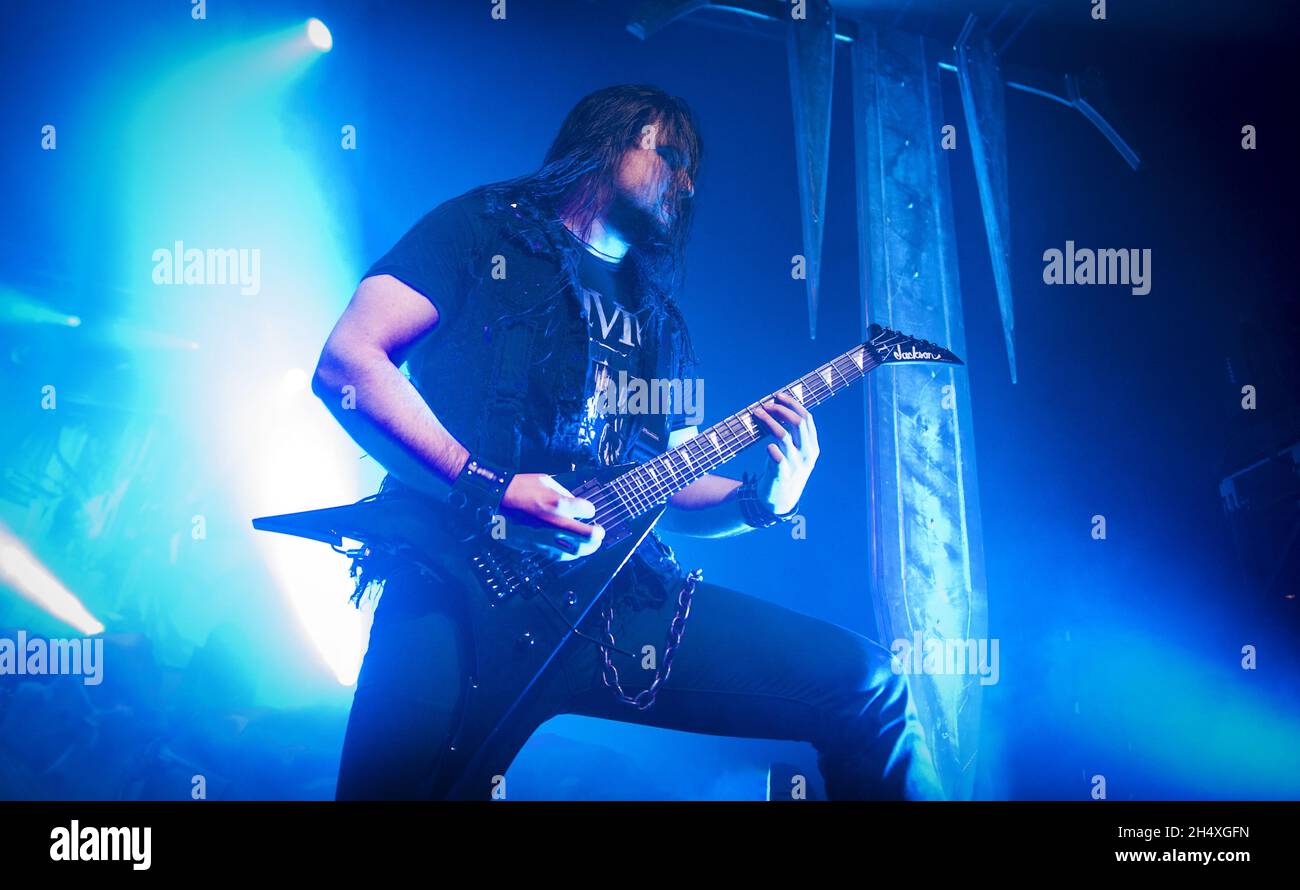 Corey Beaulieu of Trivium performing live on stage on 7th February 2014 ...