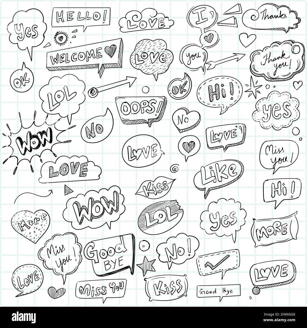 Hand drawn decorative cartoon speech bubbles sketch design Stock Vector ...