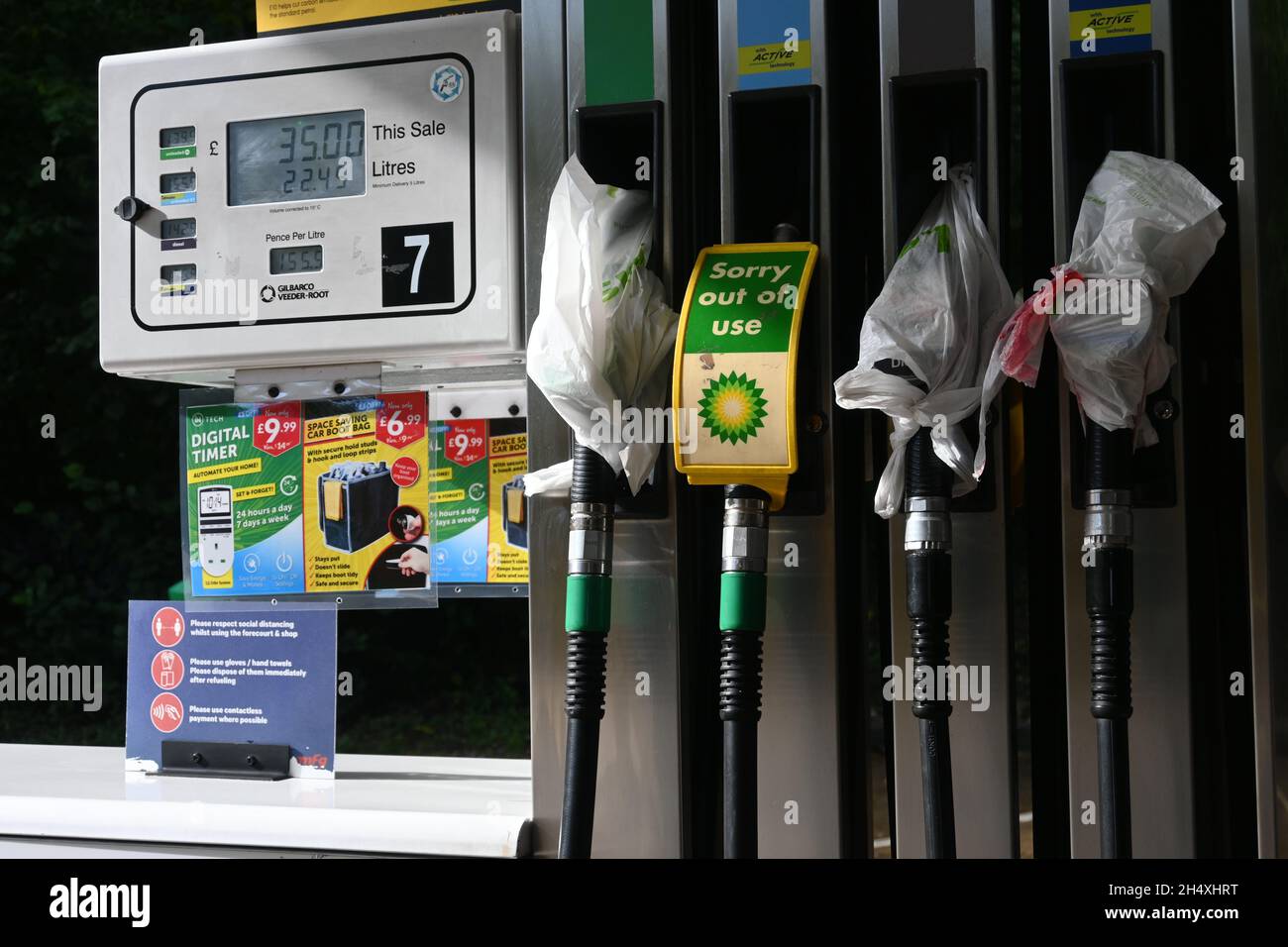 Petrol station run out of fuel in 2021 driver shortage Stock Photo - Alamy