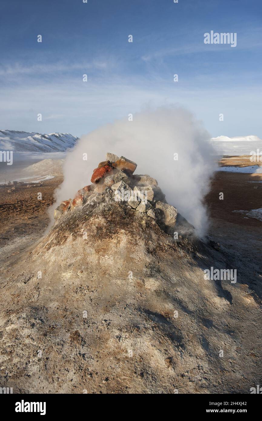 Steam vents at Hverir, a large field of solfataras east of lake Myvatn ...