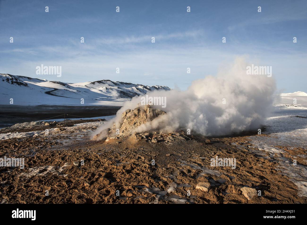 Steam vents at Hverir, a large field of solfataras east of lake Myvatn ...