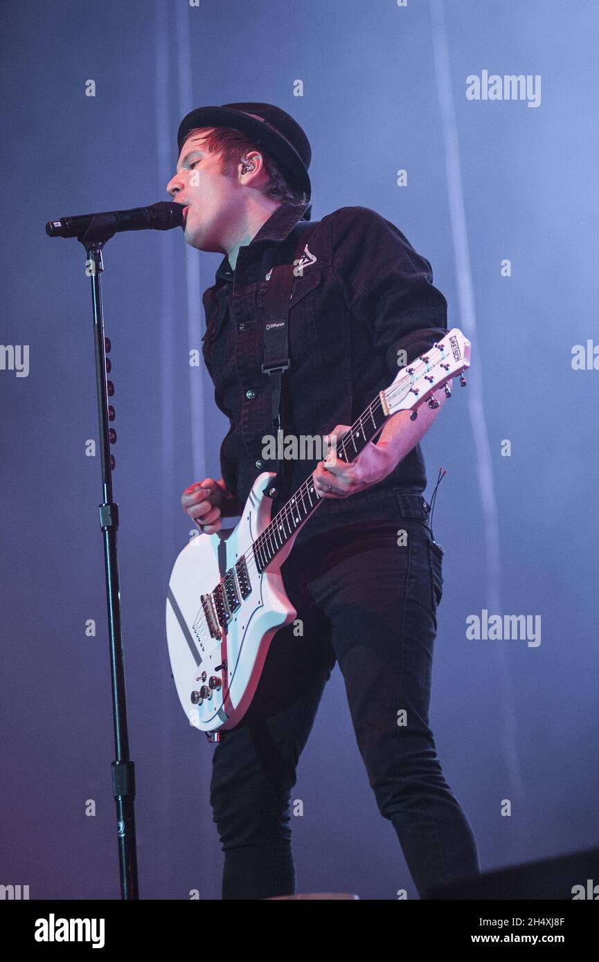 Patrick Stump of Fall Out Boy live on stage on 16th March 2014 at the NIA in Birmingham Stock ...