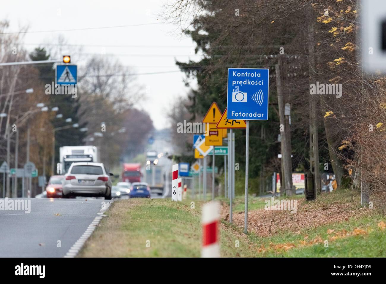 Szadki, Poland - November 5, 2021: Speed camera at the pedestrian ...