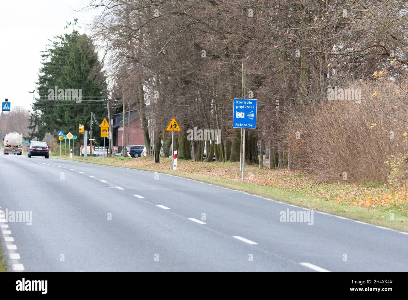 Szadki, Poland - November 5, 2021: Speed camera at the pedestrian ...