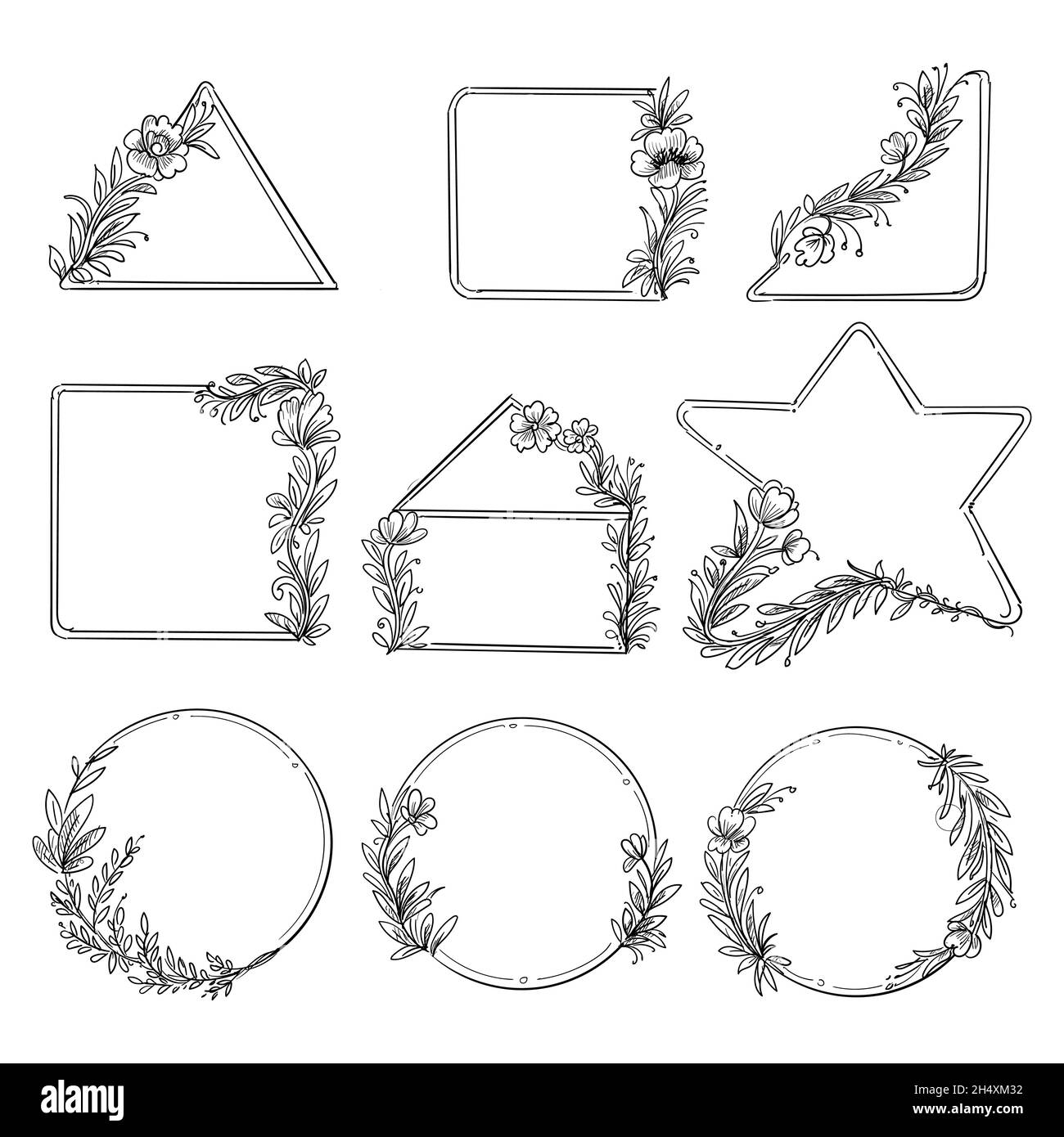Beautiful hand draw decorative floral frame set design Stock Vector ...