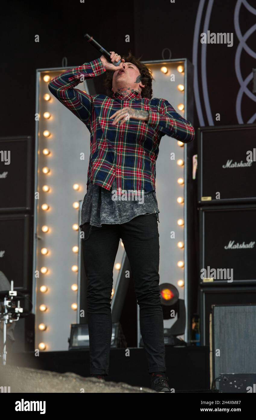 Oliver Sykes of Bring Me The Horizon live on stage on day 2 at Download ...