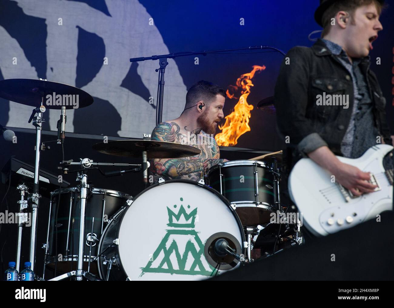 Andy Hurley of Fall Out Boy live on stage on day 2 at Download Festival ...