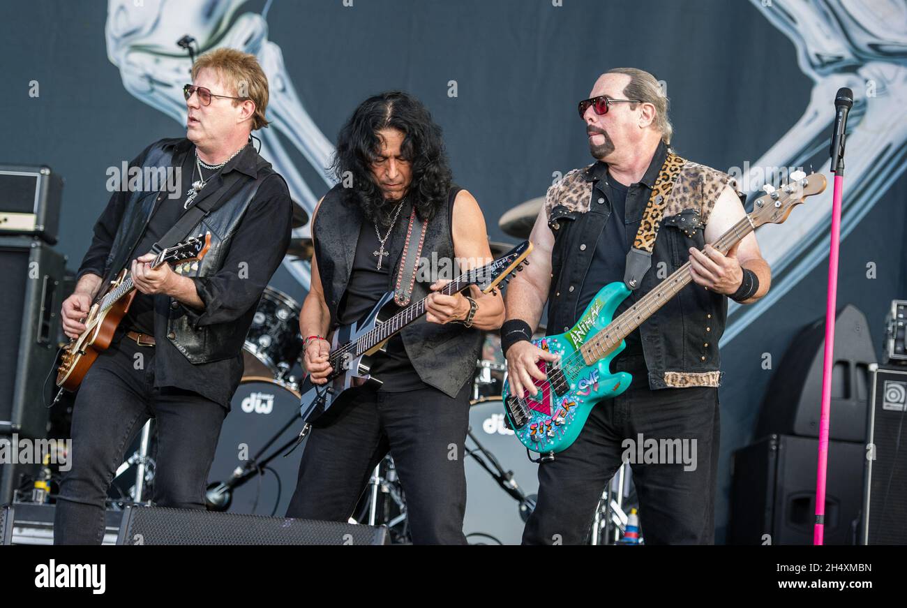 Jay Jay French, Eddie Ojeda and Mark Mendoza of Twisted Sister live on stage on day 2 at ...