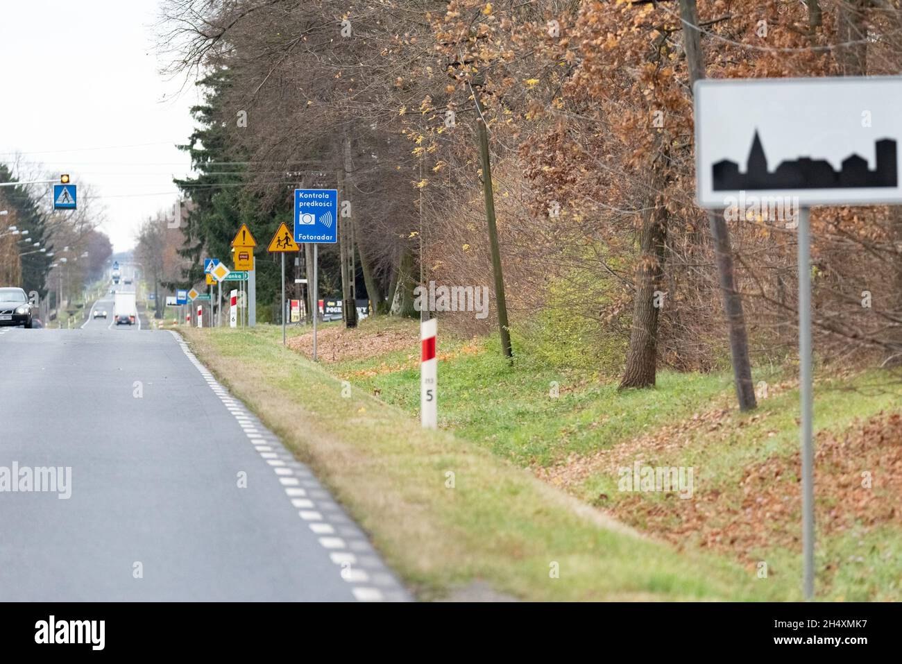 Szadki, Poland - November 5, 2021: Speed camera at the pedestrian ...