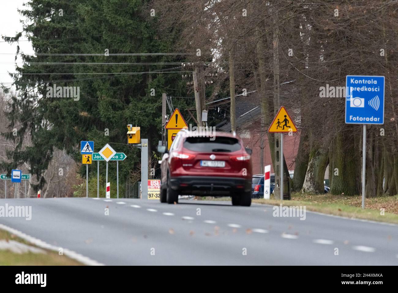 Szadki, Poland - November 5, 2021: Speed camera at the pedestrian ...