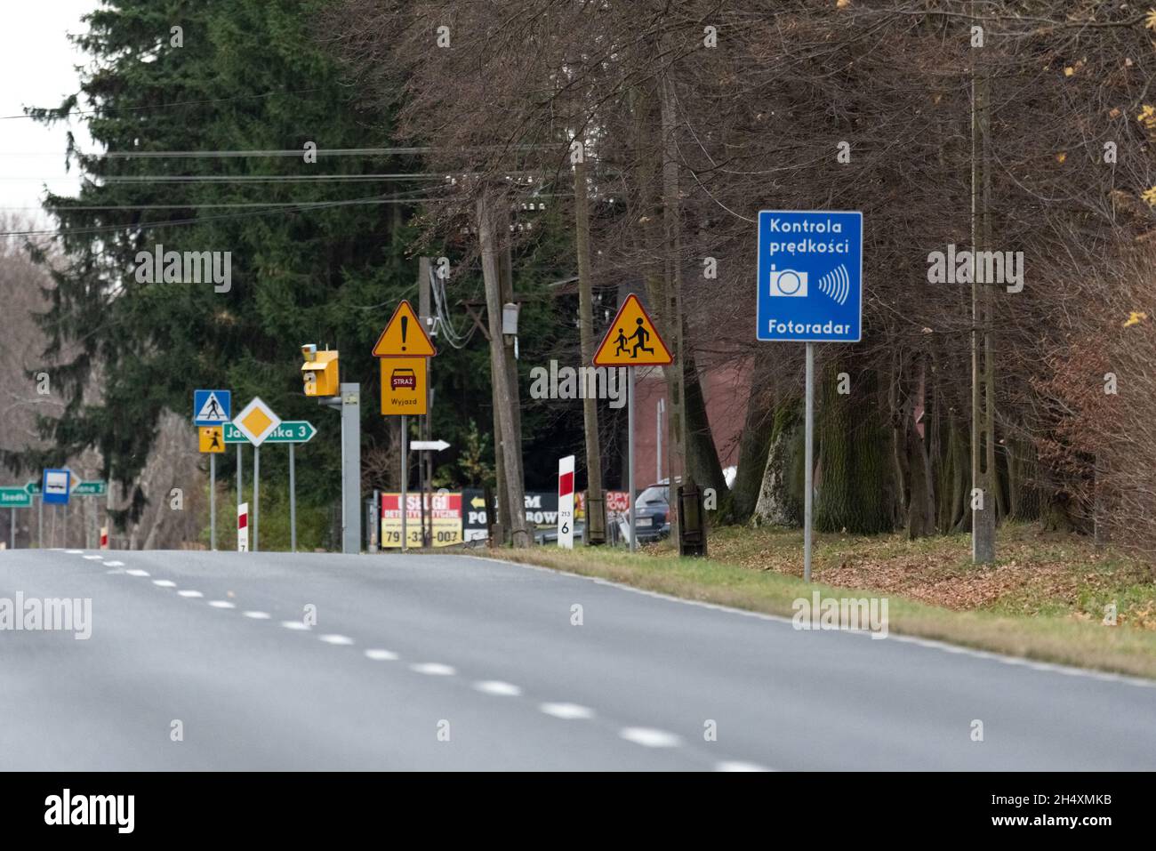 Szadki, Poland - November 5, 2021: Speed camera at the pedestrian ...