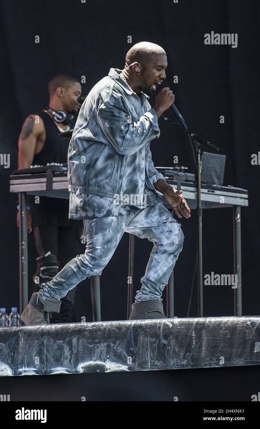 Kanye West live on stage on day 3 of Wireless Festival on 6th July in ...