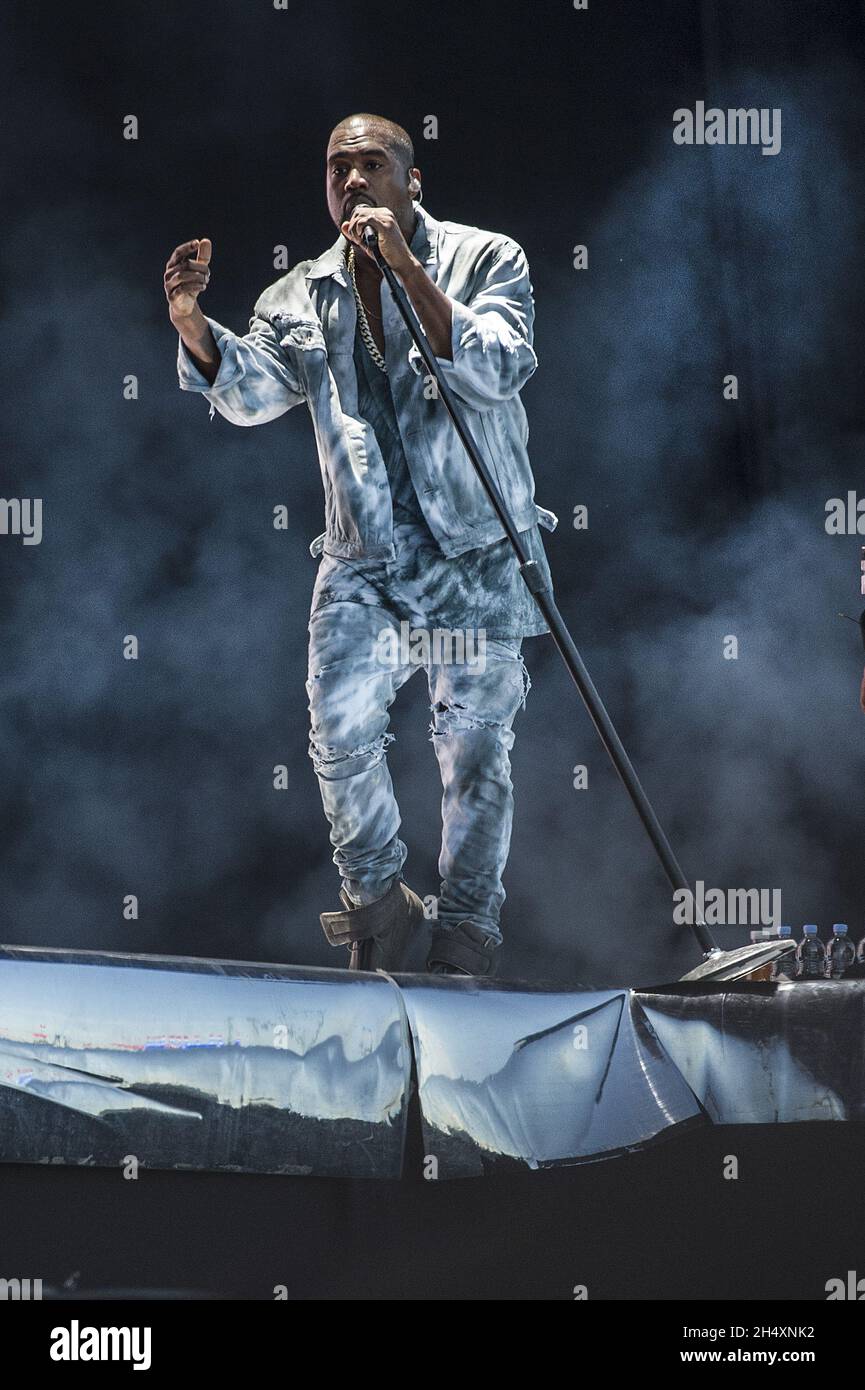 Kanye West live on stage on day 3 of Wireless Festival on 6th July in ...