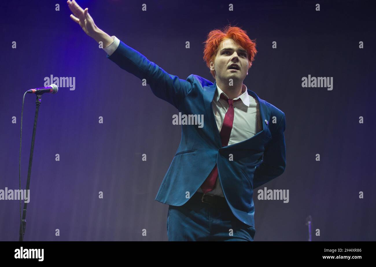 Gerard Way live on stage on day 2 at Leeds Festival on 23rd August 2014 ...