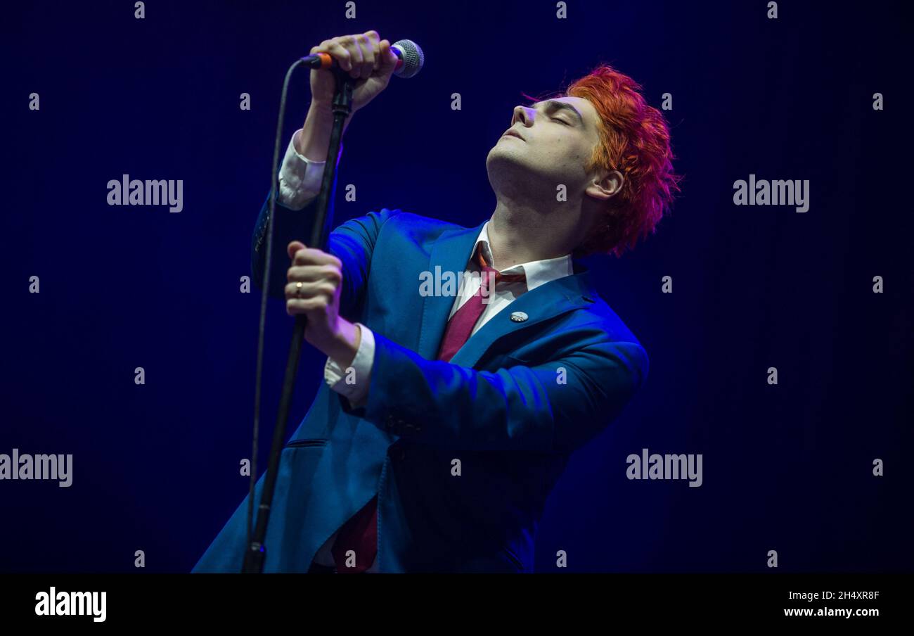 Gerard Way live on stage on day 2 at Leeds Festival on 23rd August 2014 ...