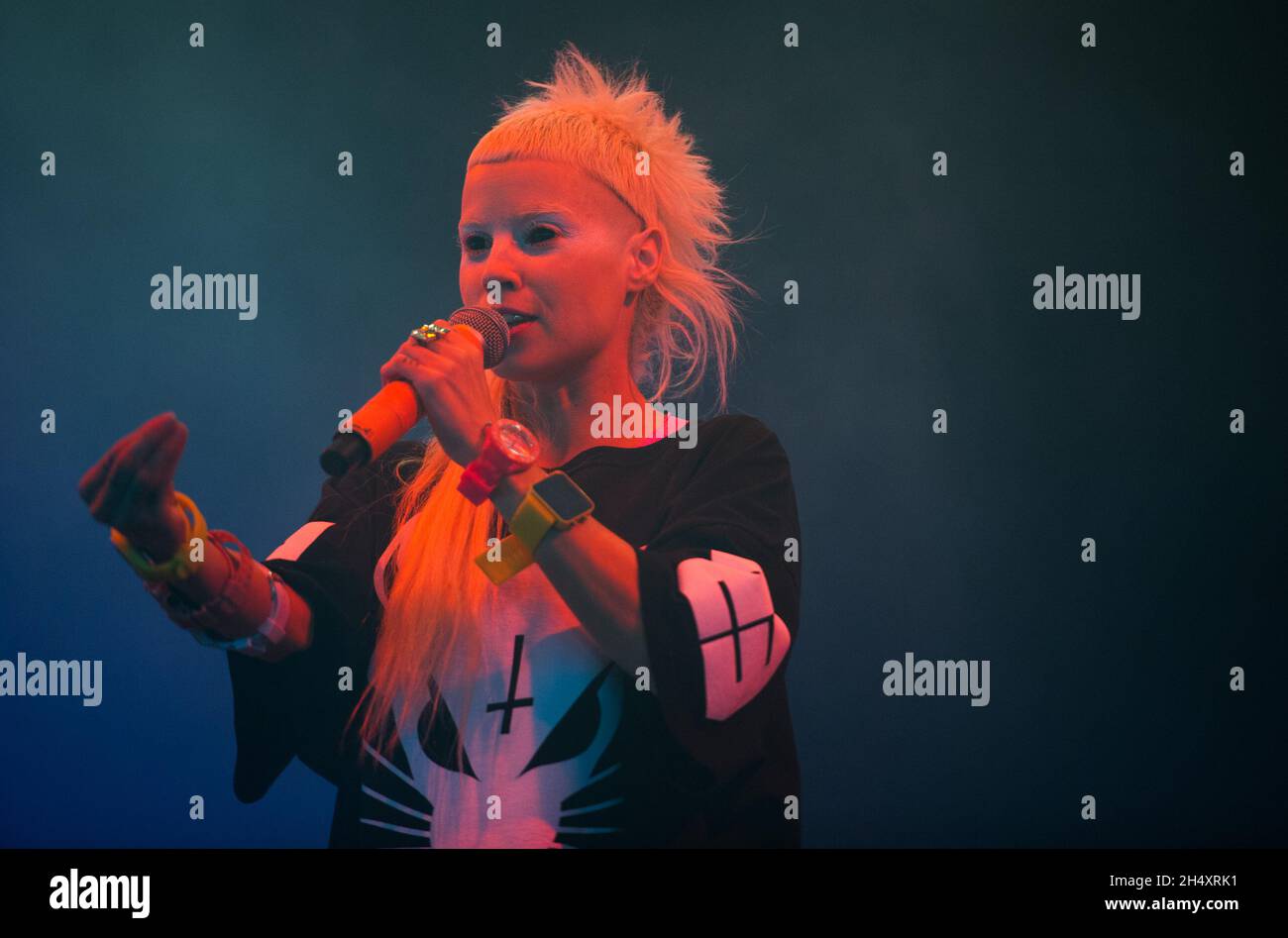 Yolandi Visser of Die Antwoord live on stage on day 3 at Leeds Festival ...