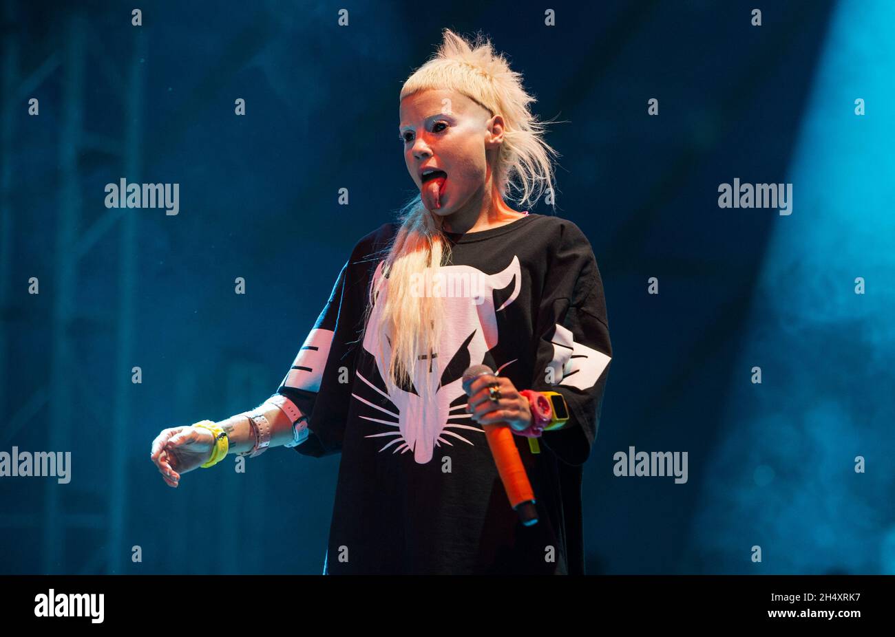 Yolandi Visser of Die Antwoord live on stage on day 3 at Leeds Festival ...