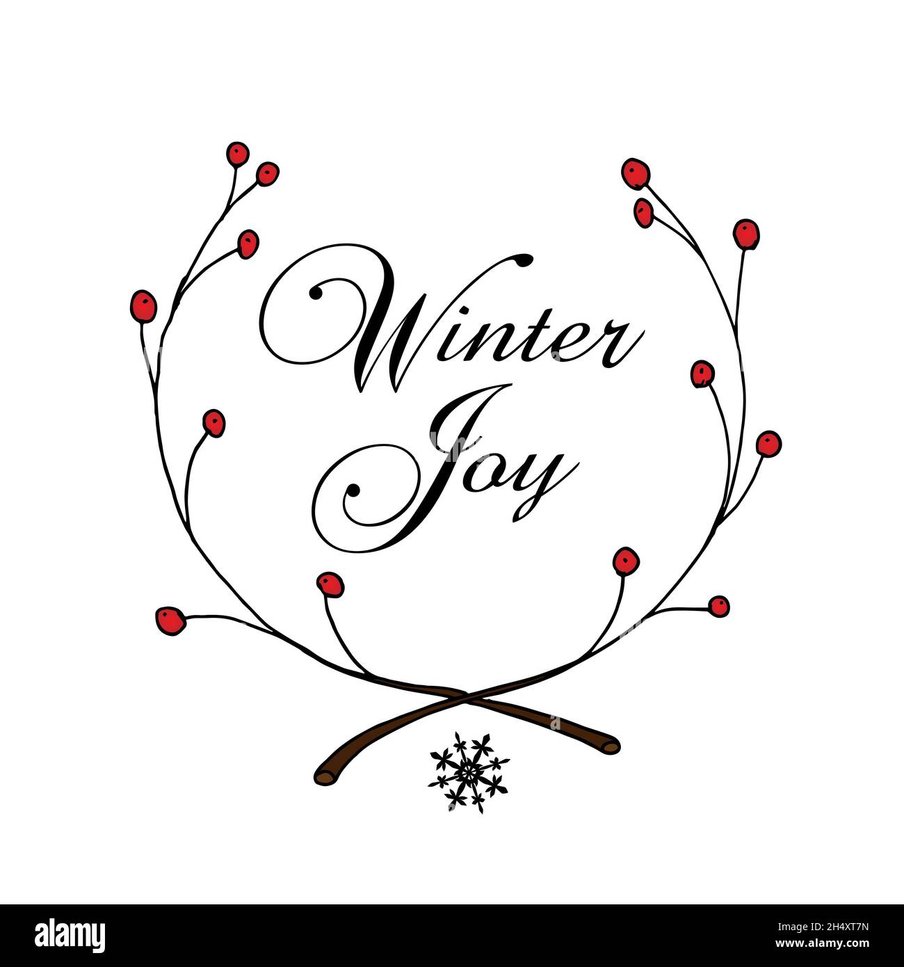 Wreath from branches with red winter berries on a white background ...