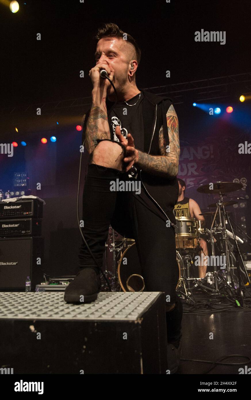 Daniel Winter-Bates of Bury Tomorrow live on stage during Kerrang Tour ...