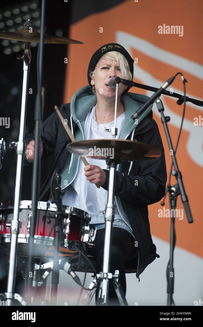 Cat Myers of Honeyblood live on stage at Gentlemen of the Road festival ...