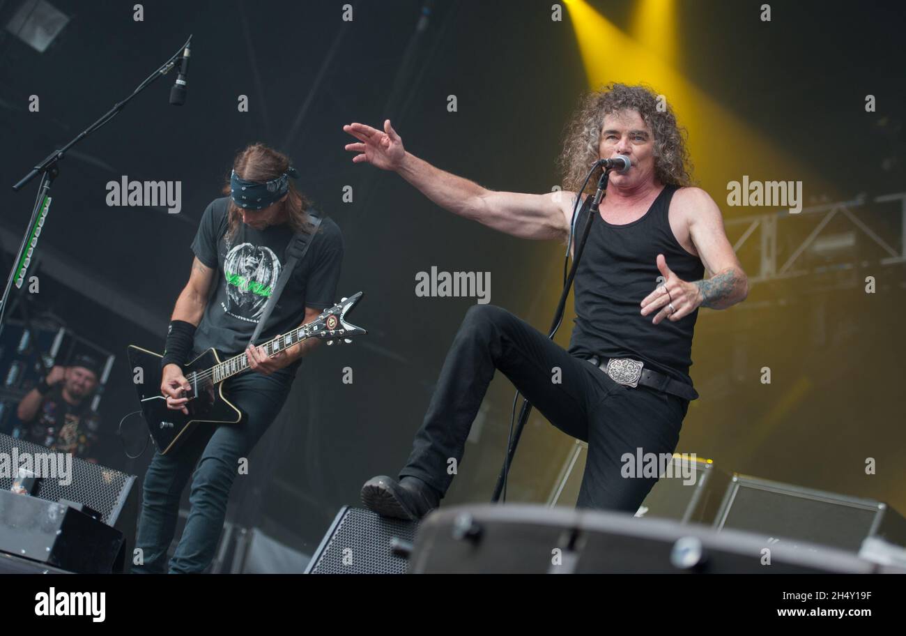 Bobby "Blitz" Ellsworth of Overkill live on stage at Bloodstock ...