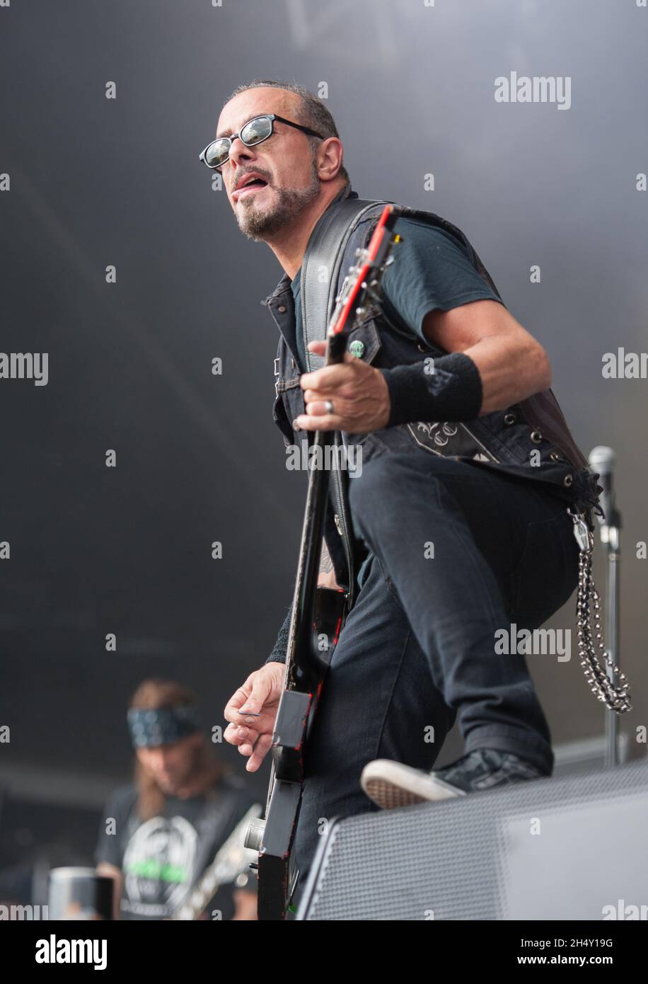D.D. Verni of Overkill live on stage at Bloodstock festival on August ...