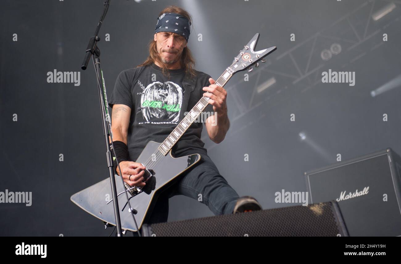 Dave Linsk of Overkill live on stage at Bloodstock festival on August ...