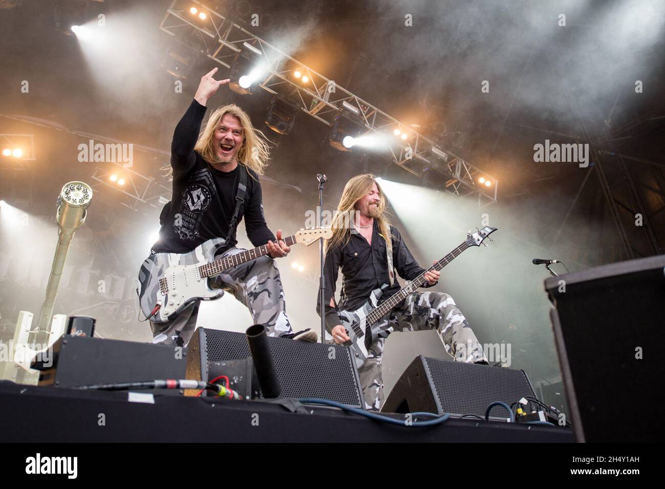 Thobbe Englund of Sabaton performing live on stage during Bloodstock ...