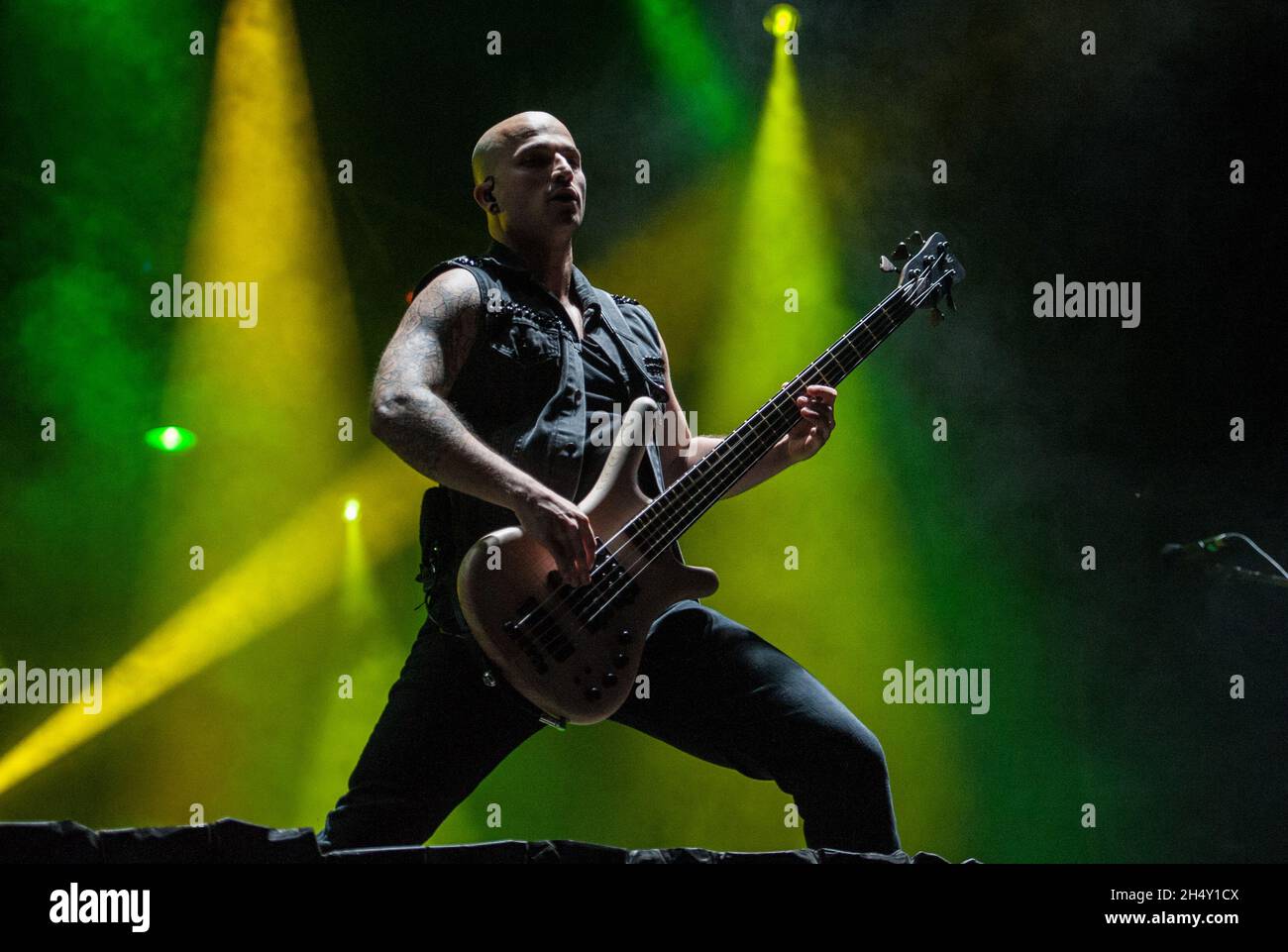 Paolo Gregoletto of Trivium performing live on stage during Bloodstock ...