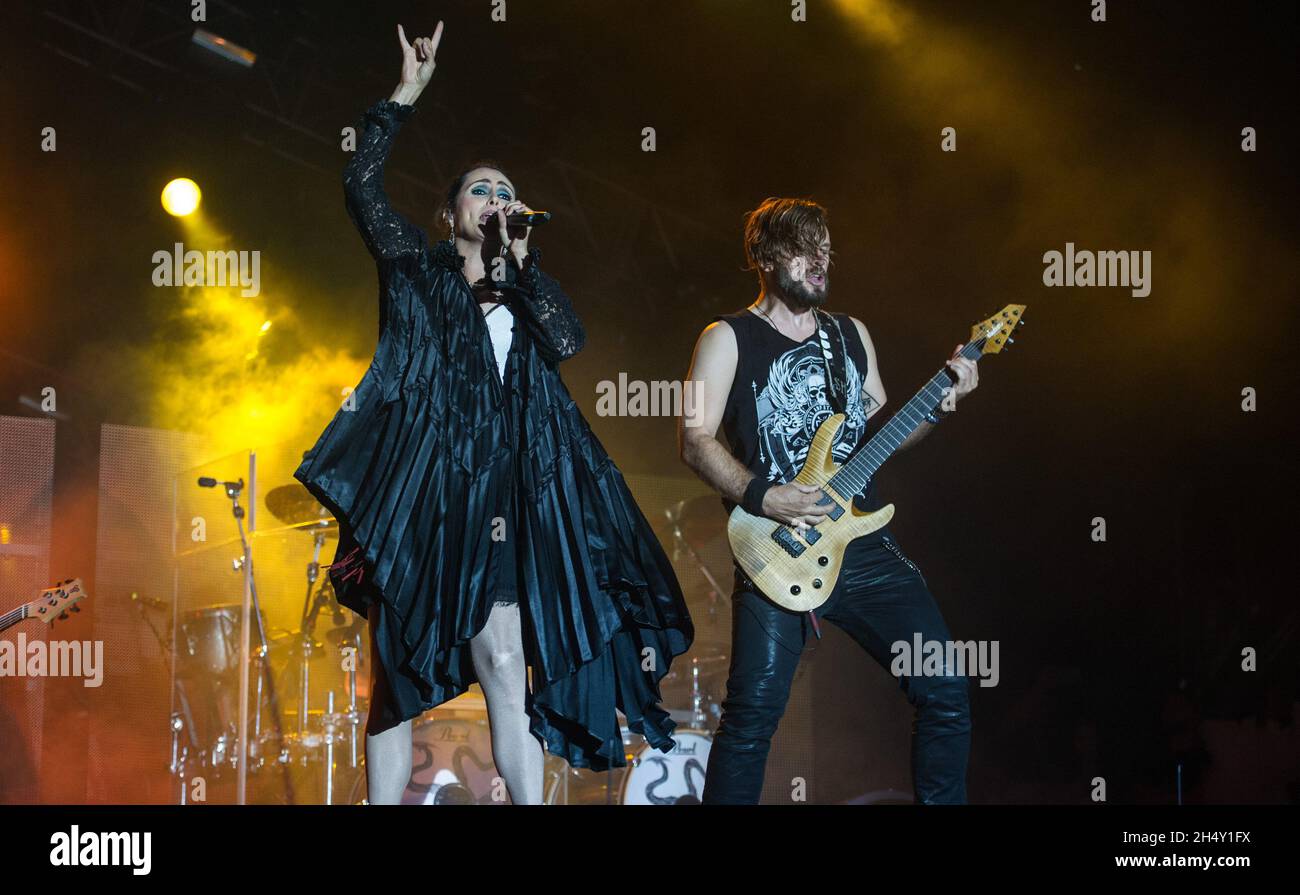 Sharon den Adel and Stefan Helleblad of Within Temptation performing ...