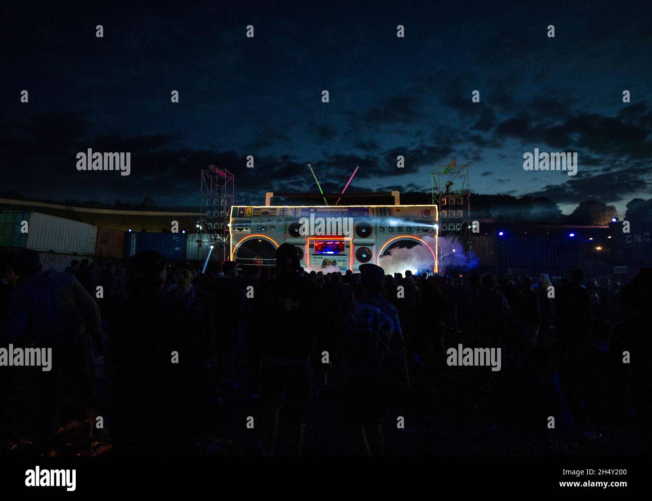 People dancing in front of the big boombox stage at Boomtown Fair on ...