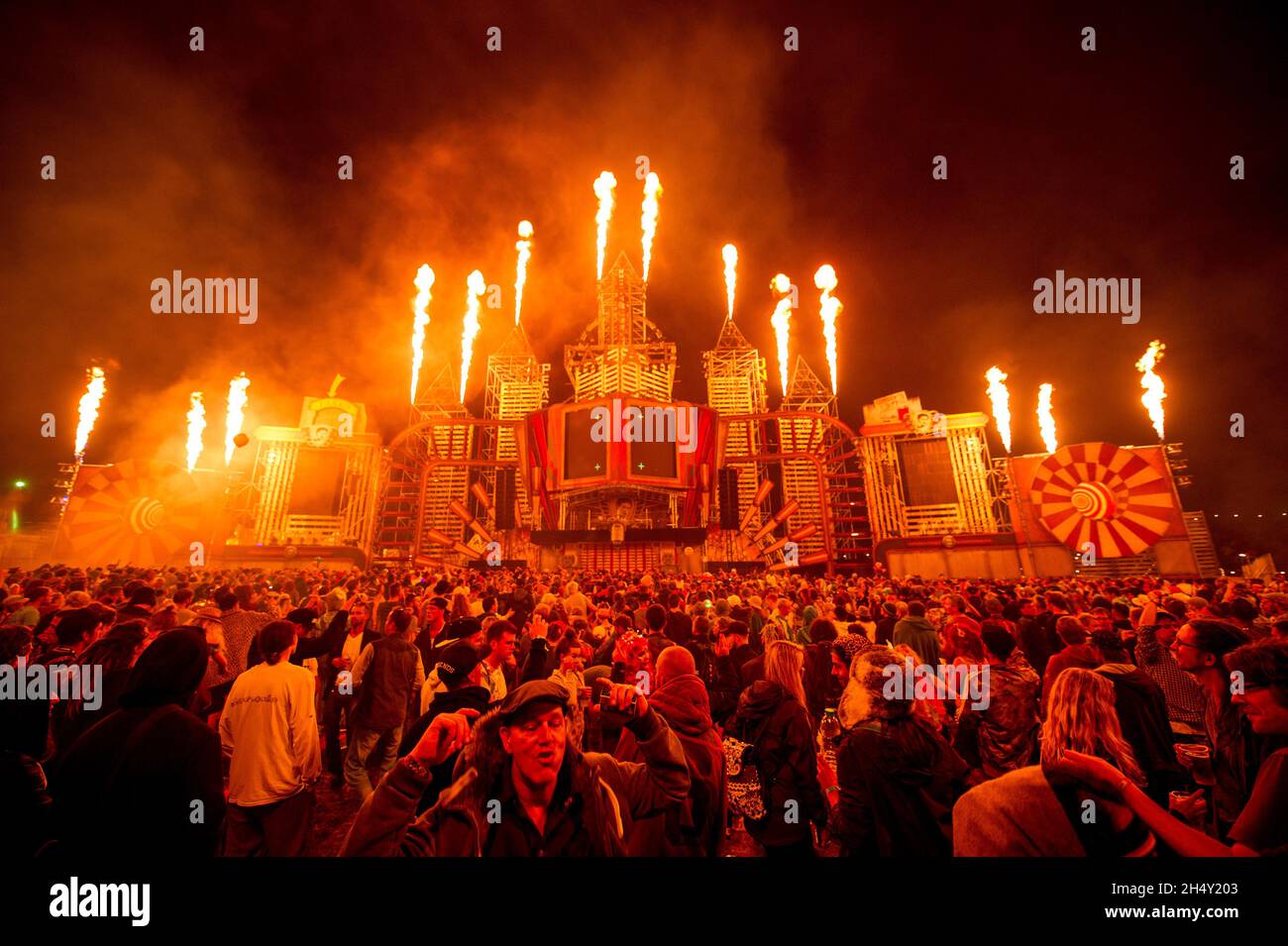 View of The Palace dance stage and arena with crowd dancing at Boomtwon ...