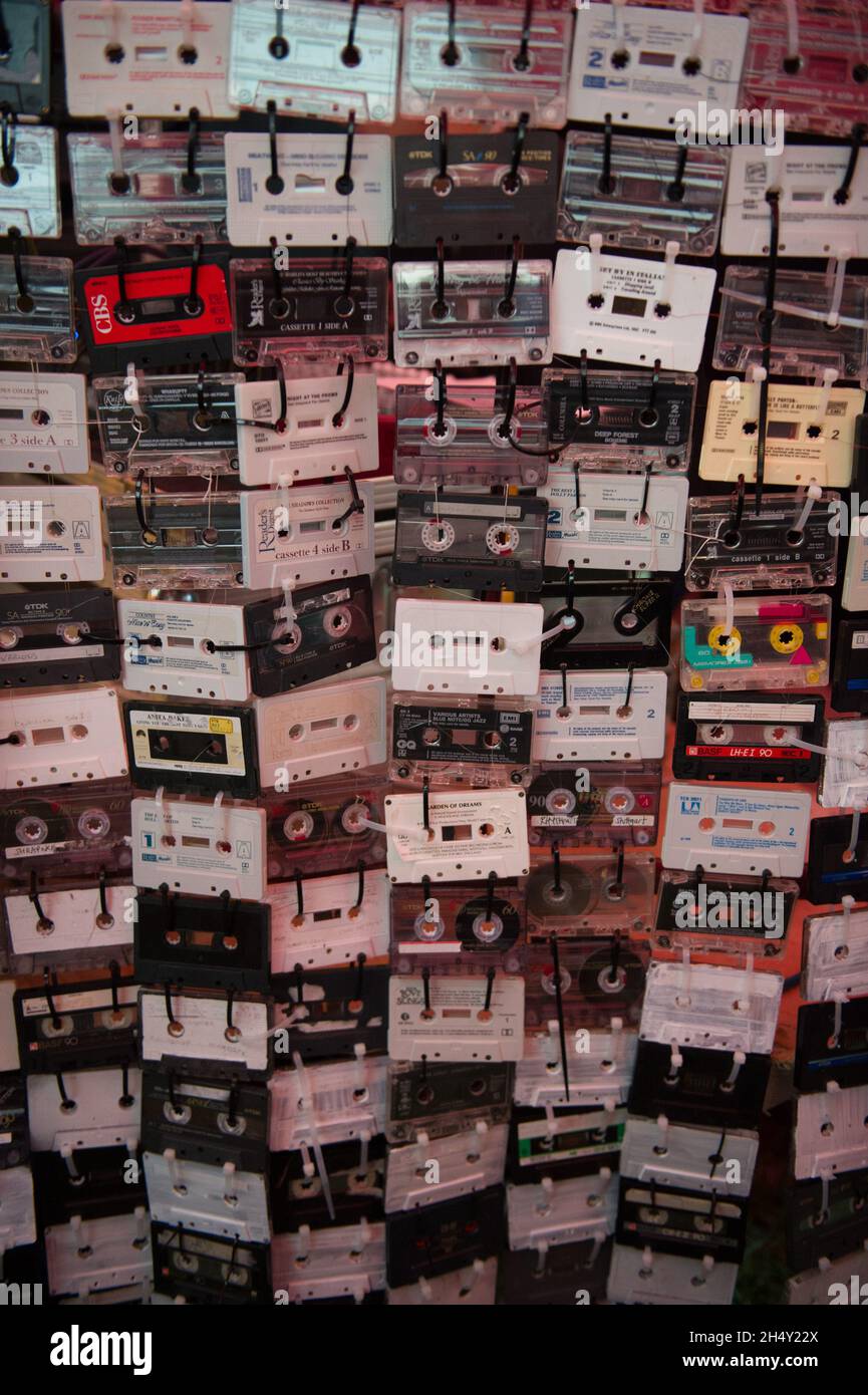 Audio casette display at Boomtown Fair on August 16, 2015 at Matterley ...
