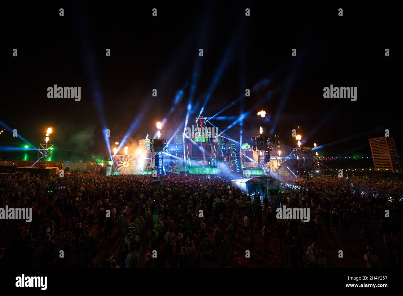 View of The Palace dance stage and arena with crowd dancing at Boomtwon ...