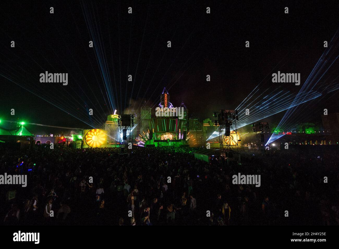 View of The Palace dance stage and arena with crowd dancing at Boomtwon ...