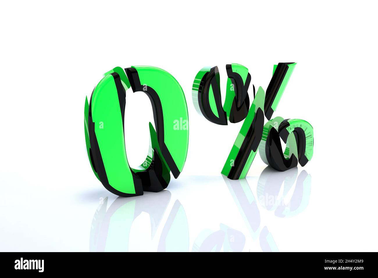 Stylized 3D image of a zero and a percent sign with a beating effect on ...