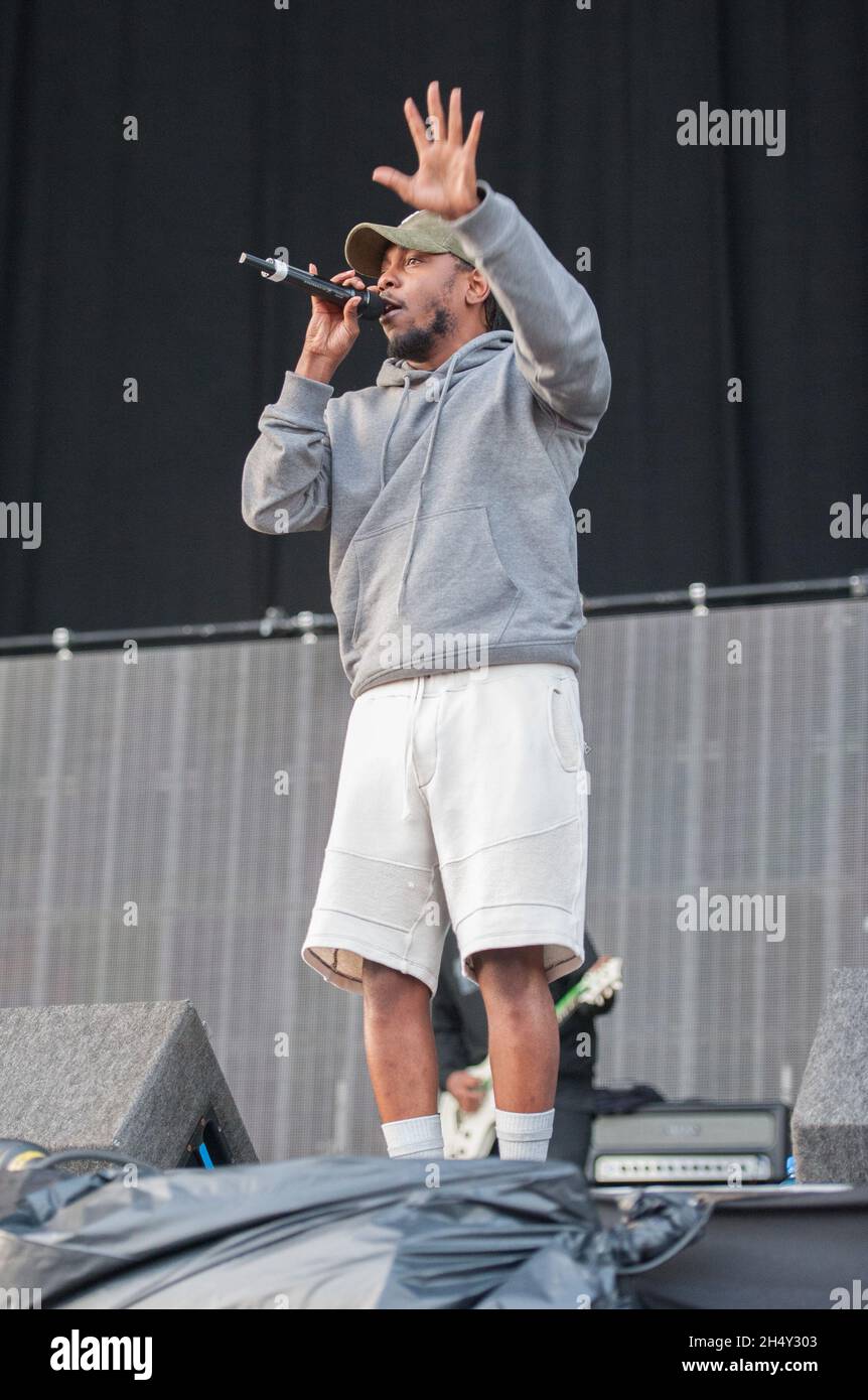 Kendrick Lamar performing live on stage on day 1 of Leeds Festival on ...