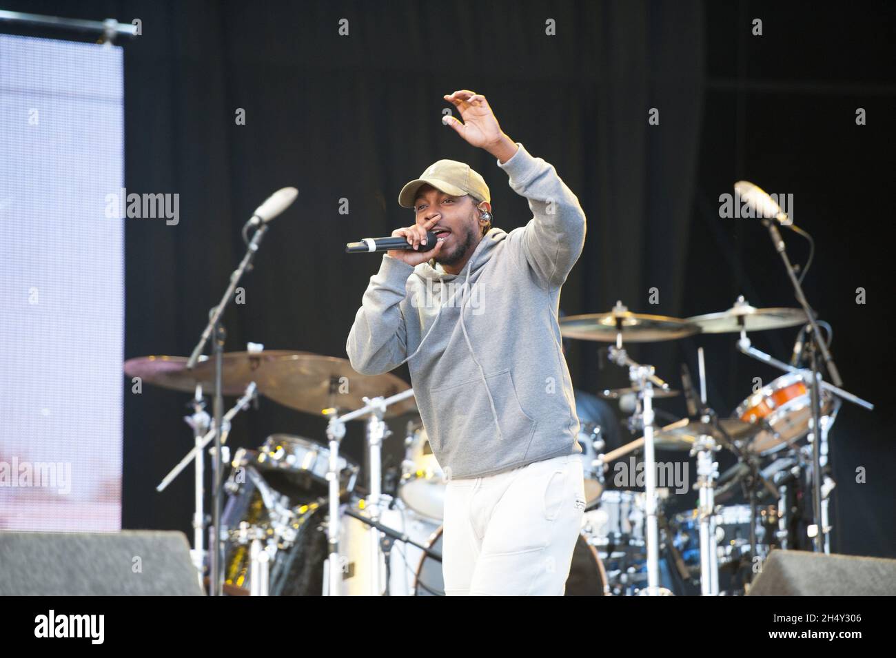 Kendrick Lamar performing live on stage on day 1 of Leeds Festival on ...
