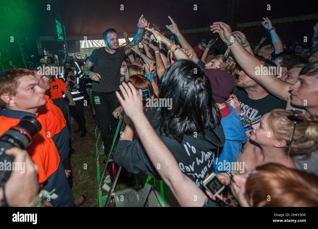 Alex Varkatzas of Atreyu performing live on stage on day 3 of Leeds ...