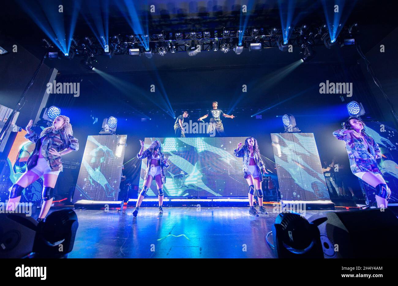 Diplo and Walshy Fire of Major Lazer performing live on stage at the 02 ...
