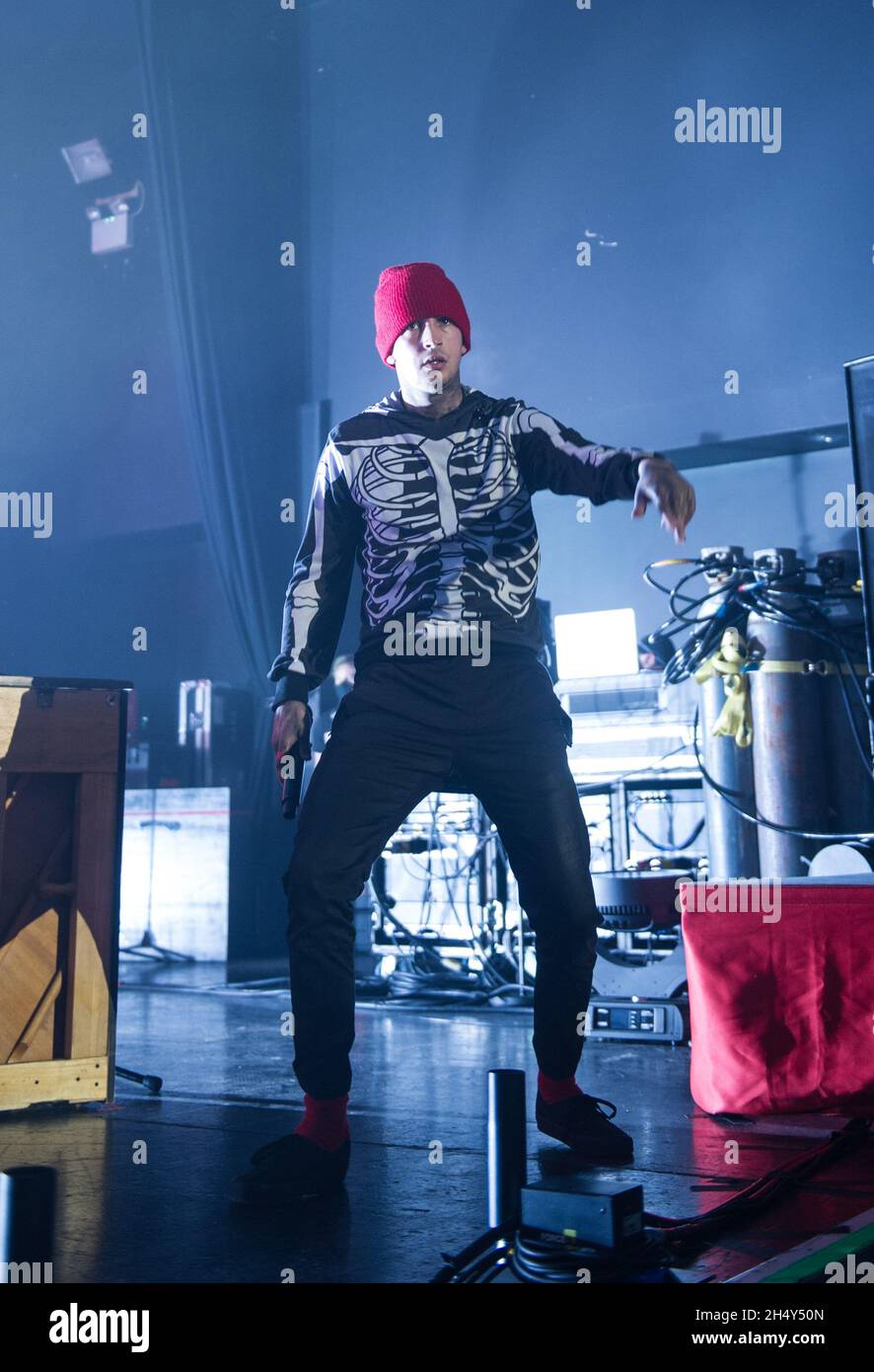 Tyler Joseph of Twenty One Pilots performing live on stage on at O2 ...