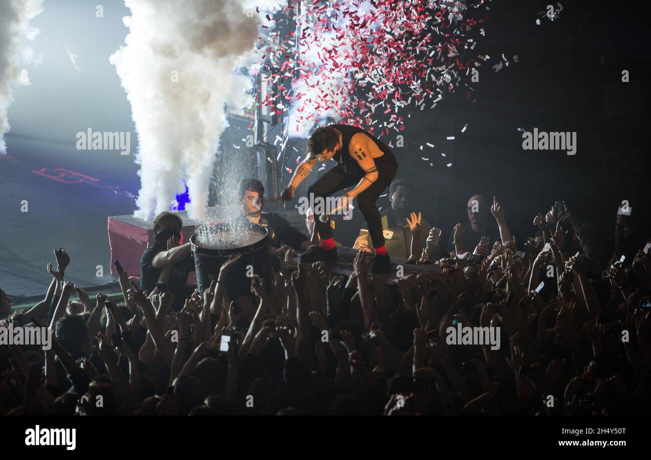 Tyler Joseph of Twenty One Pilots performing live on stage on at O2 ...