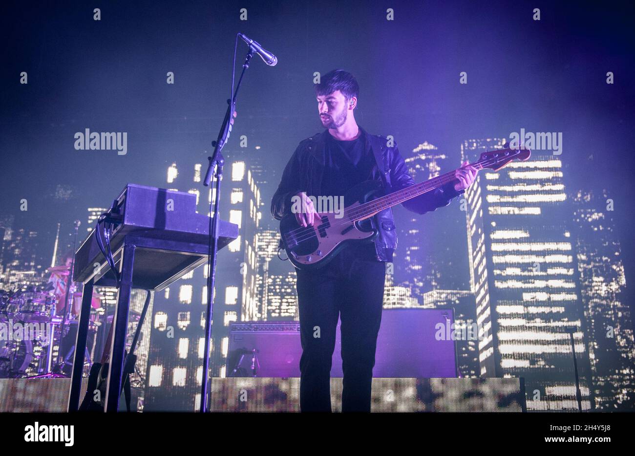 Ross MacDonald of The 1975 performing live on stage at the Barclaycard ...