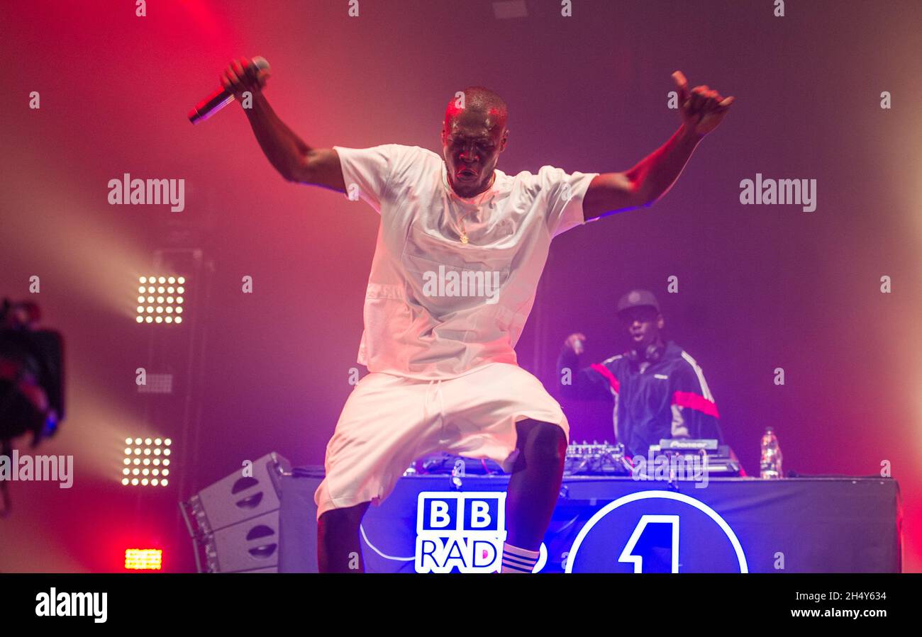 Stormzy performing live on stage on day 1 at BBC Big Weekend on 28 May ...