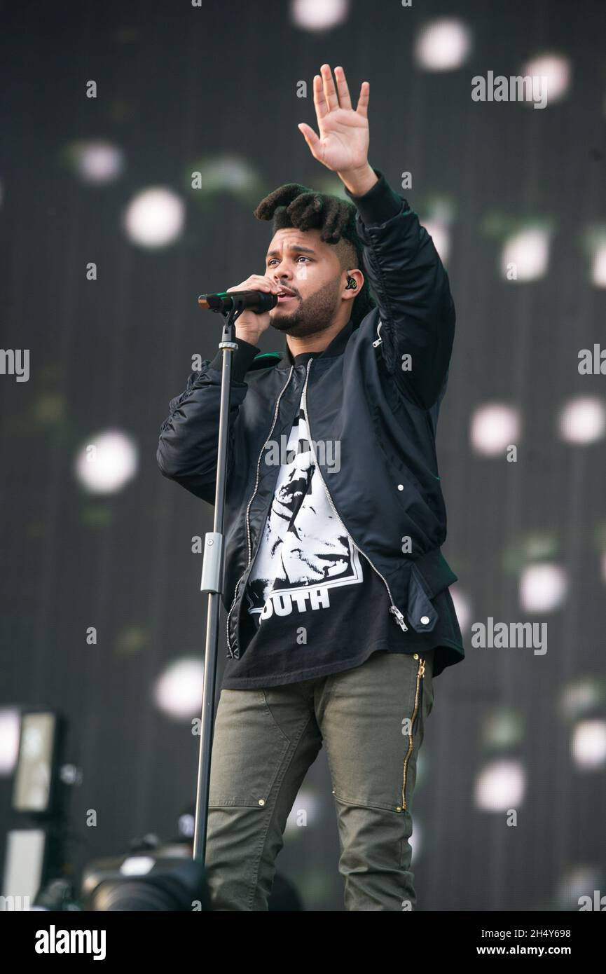 The Weeknd performing live on stage on day 2 at BBC Big Weekend on 29 ...