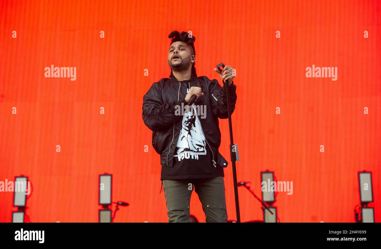 The Weeknd performing live on stage on day 2 at BBC Big Weekend on 29 ...