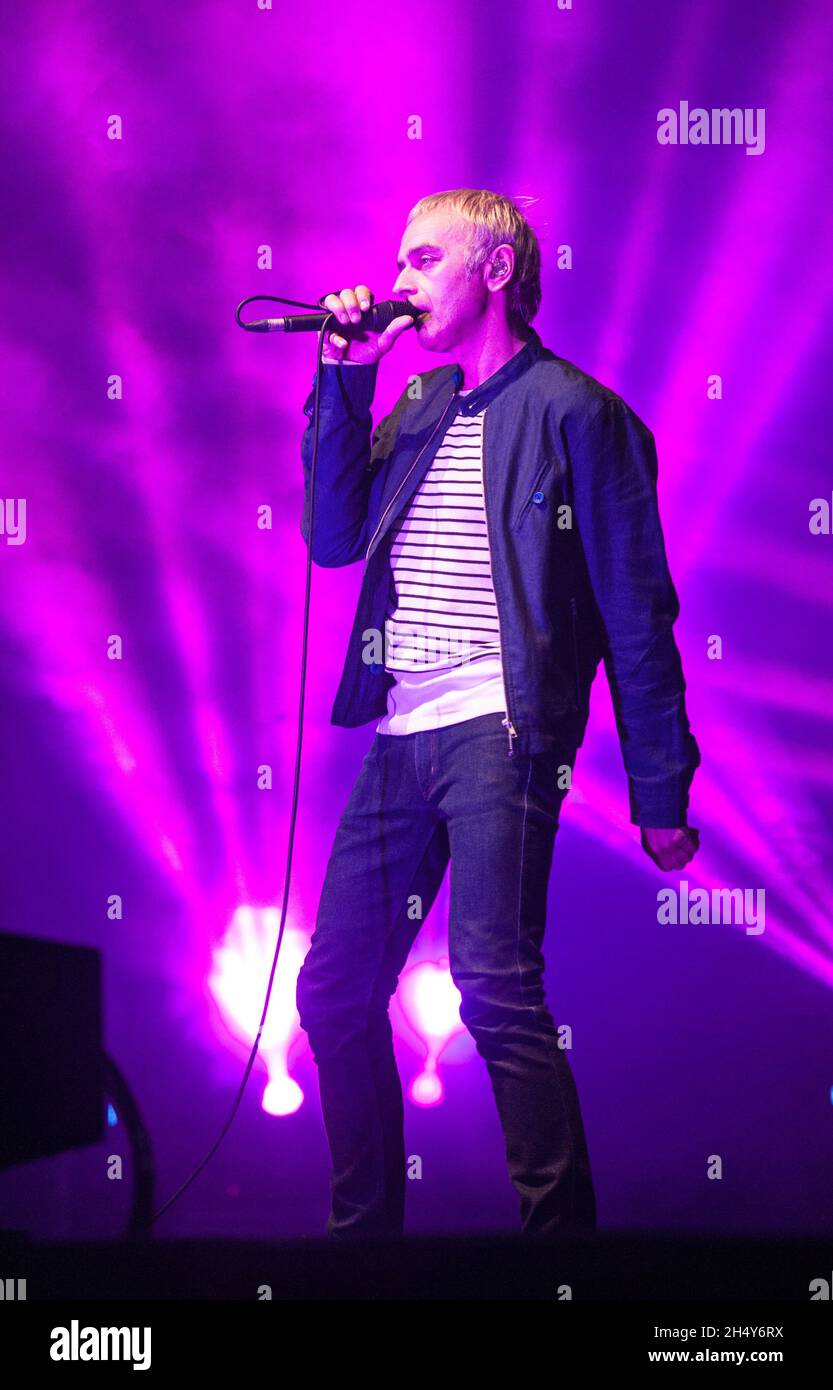 Karl Hyde of Underworld performing live on stage at bluedot festival on ...