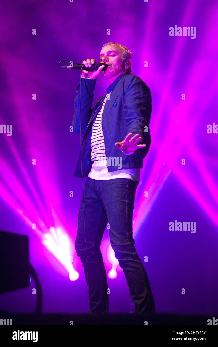 Karl Hyde of Underworld performing live on stage at bluedot festival on ...