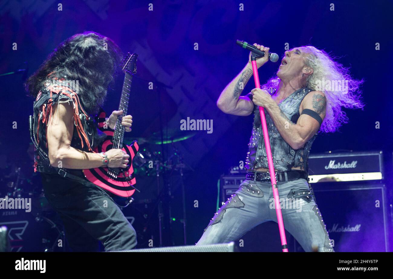Dee Snider and Eddie Ojeda of Twisted Sister performIng live on stage ...